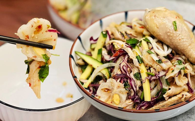 Review gỏi gà măng cụt xanh đang hot rần rần