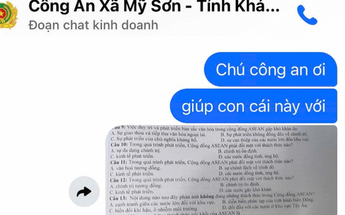 Học sinh nhờ "chú công an" giải đề thi và cái kết: Page Công an xã nhận ...